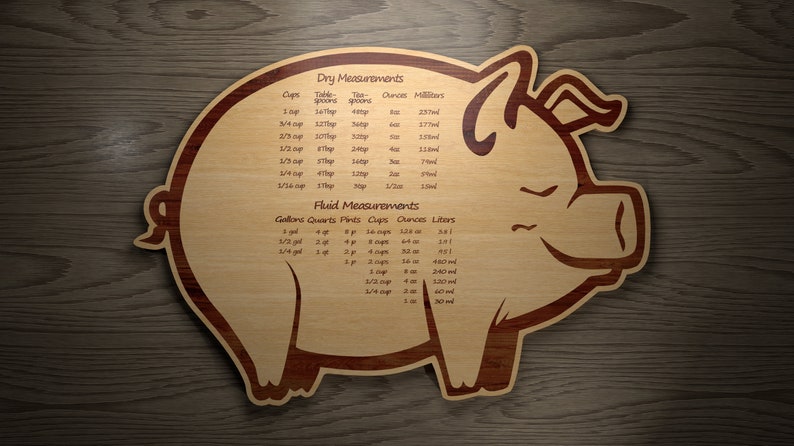 Kitchen Conversion Chart Pig Digital Files for CNC, Lazer Cutter ...