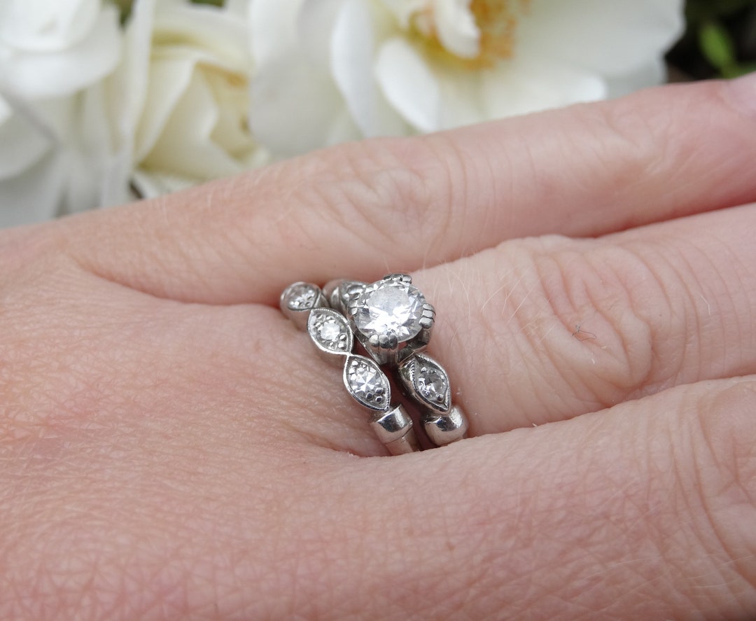 Love Story Art Deco Wedding Set, in Platinum and Old Cut Diamonds ...