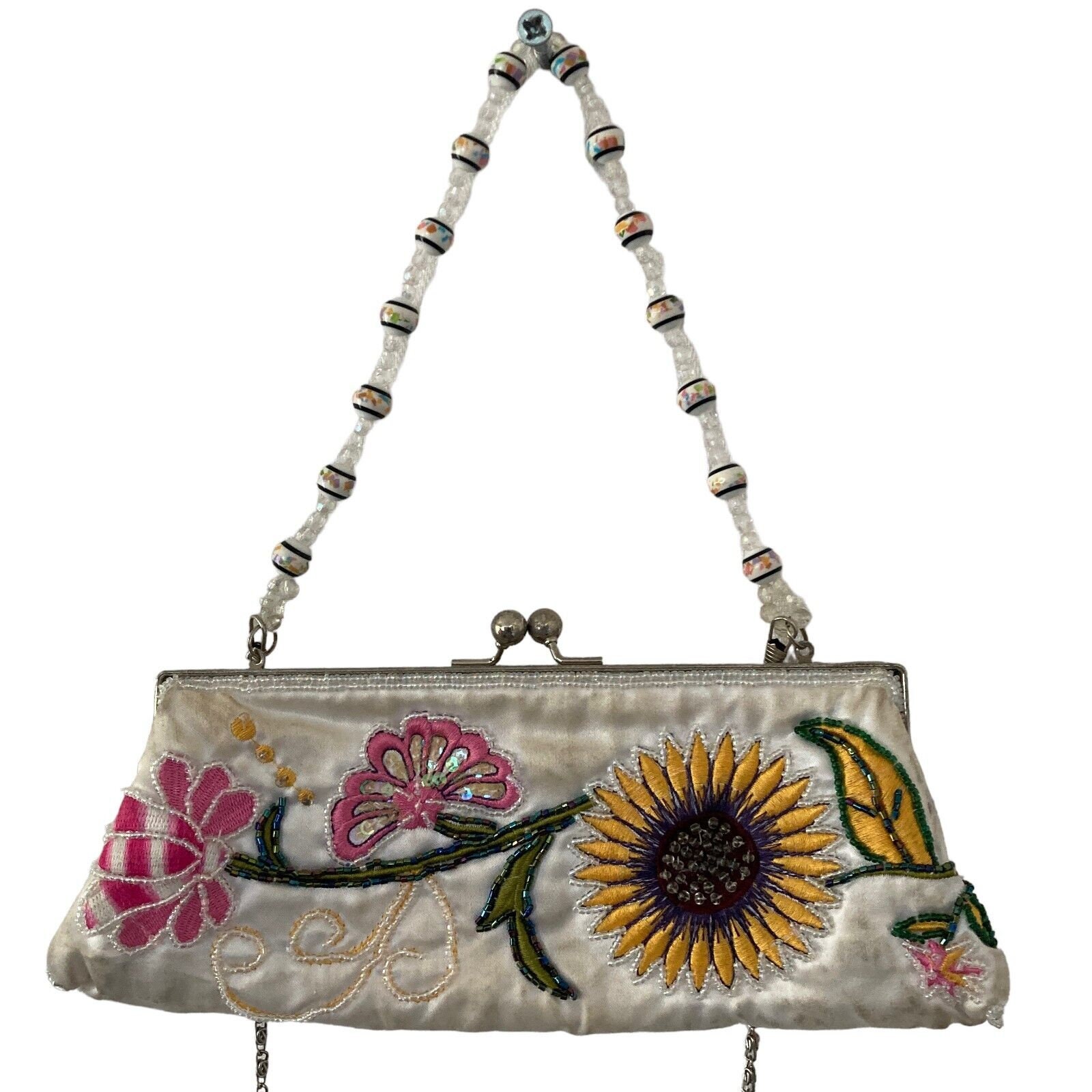 Vintage Beaded Kiss Lock Purse Small Embroidered Chain Strap - Etsy