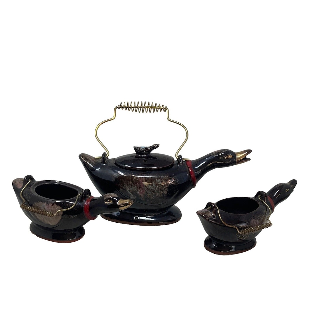 Vintage 50's Redware Geese Duck Teapot Creamer Sugar Bowl Creamer 3 ...