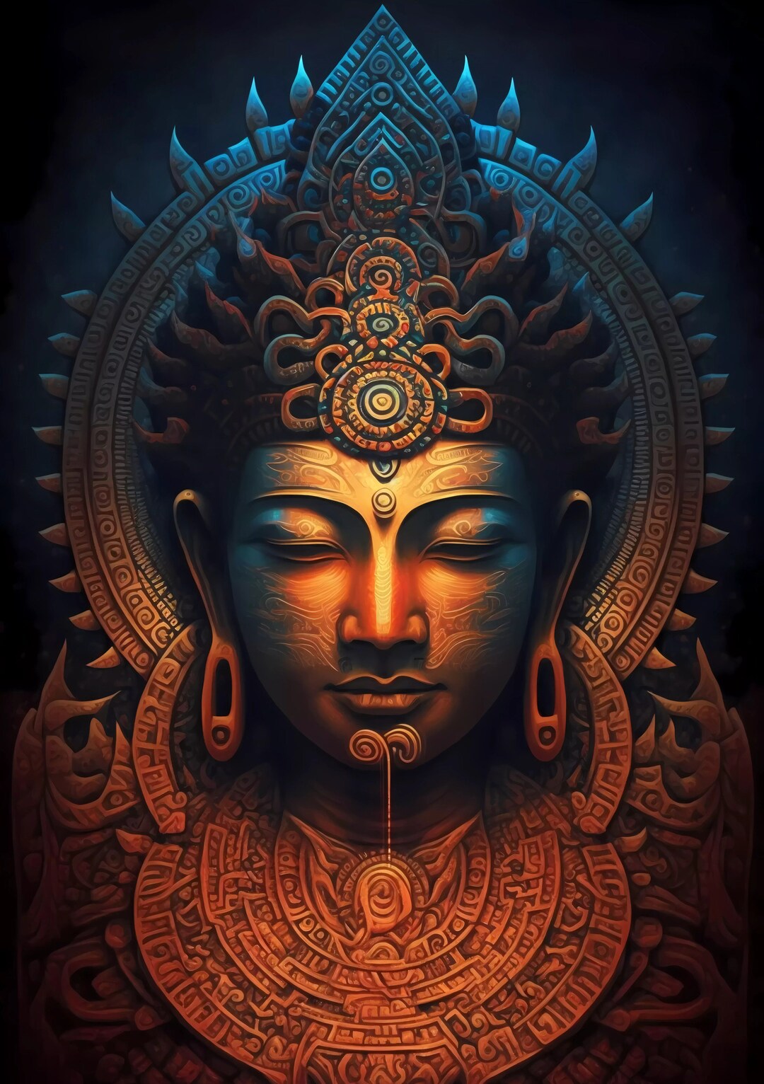 Buddha Aztec Style #1 Digital Print - Etsy