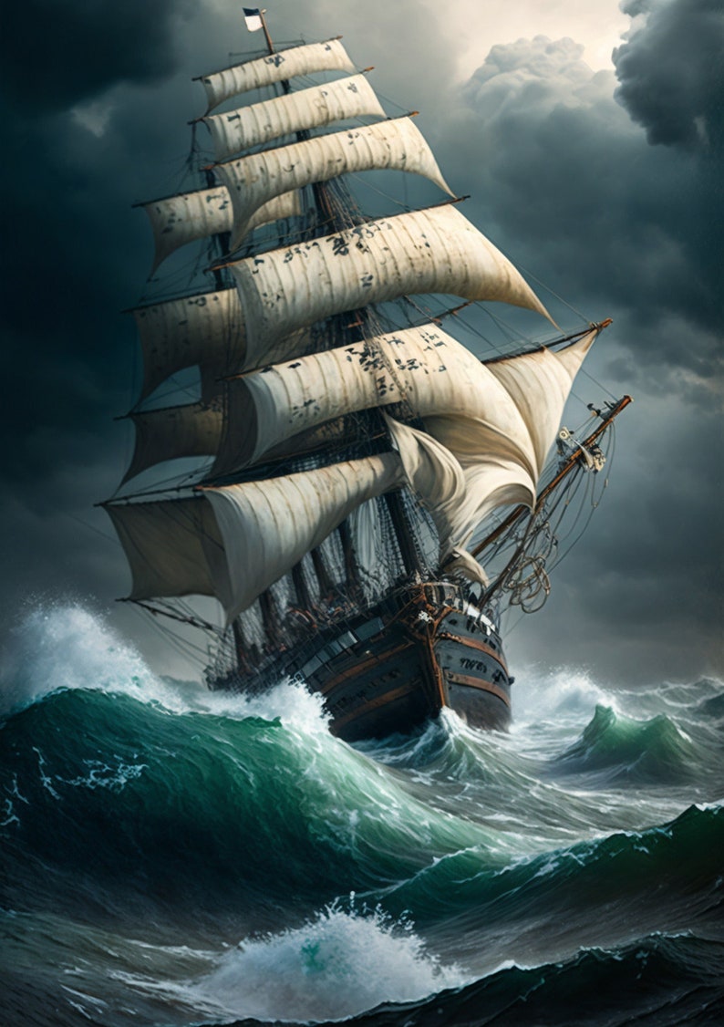 Sailing Ship on Rough Seas #1 Digital Print - Etsy