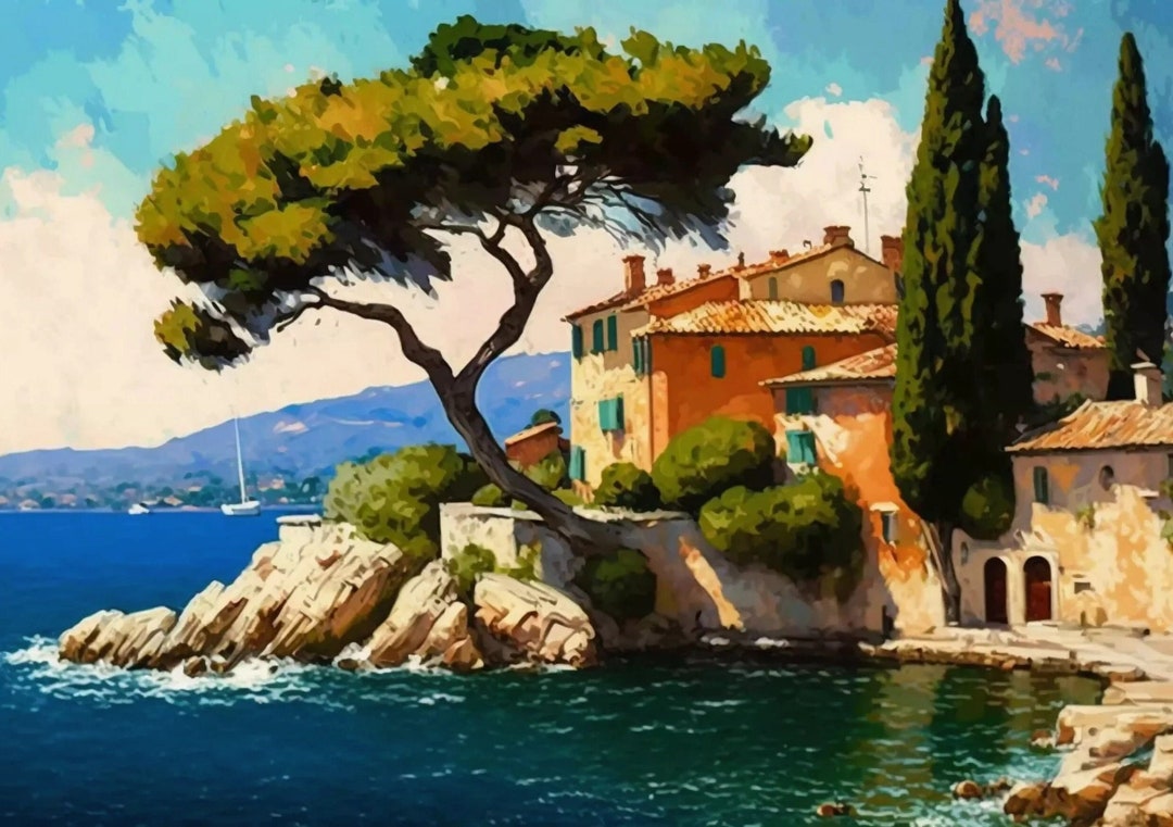 Mediterranean Coastal Scene Painting – Impressionist Style #1 Digital ...