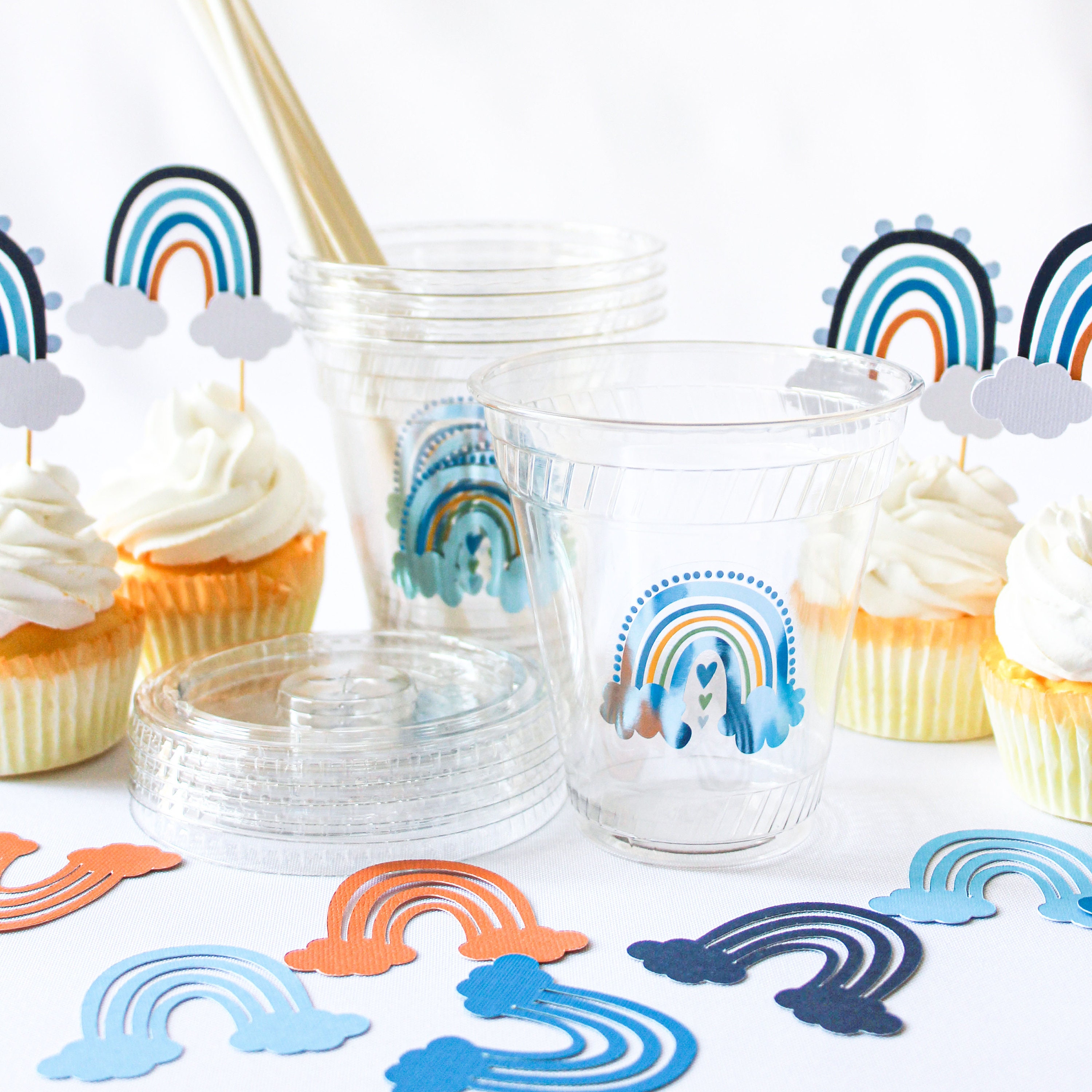 Boho Cups/Boho Rainbow Cups/Blue Boho Cups/Blue Boho Birthday | Etsy