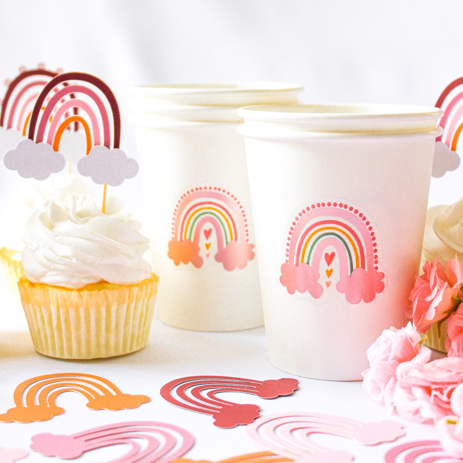 Boho Cups/boho Rainbow Cups/pink Boho Cups/pink Boho Birthday Party ...