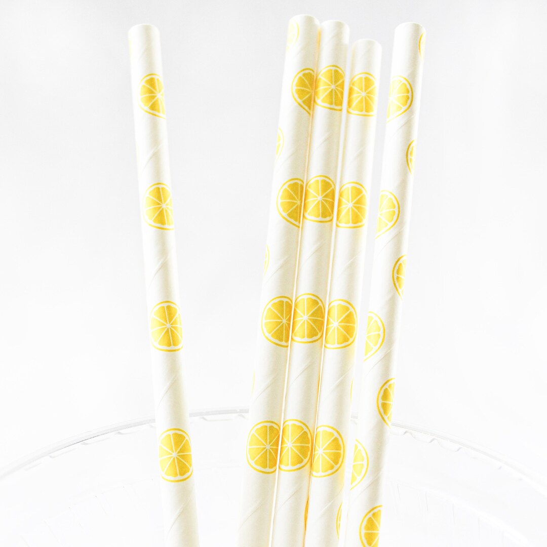 Lemon Straws/lemon Paper Straws/drinking Straws/lemon Party Décor/lemon ...