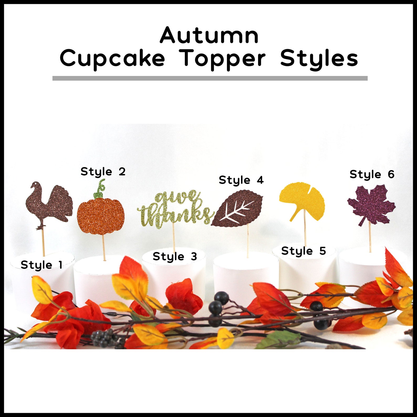 Leaves Cupcake Topper/fall Cupcake Topper/autumn Topper/give Thanks ...