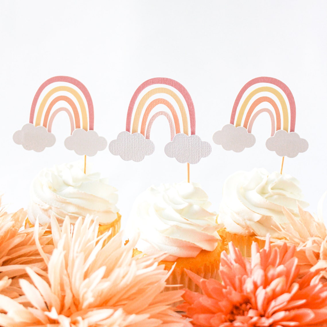 Boho Rainbow Cupcake Toppers/Rose Boho Cupcake Toppers/Rose | Etsy