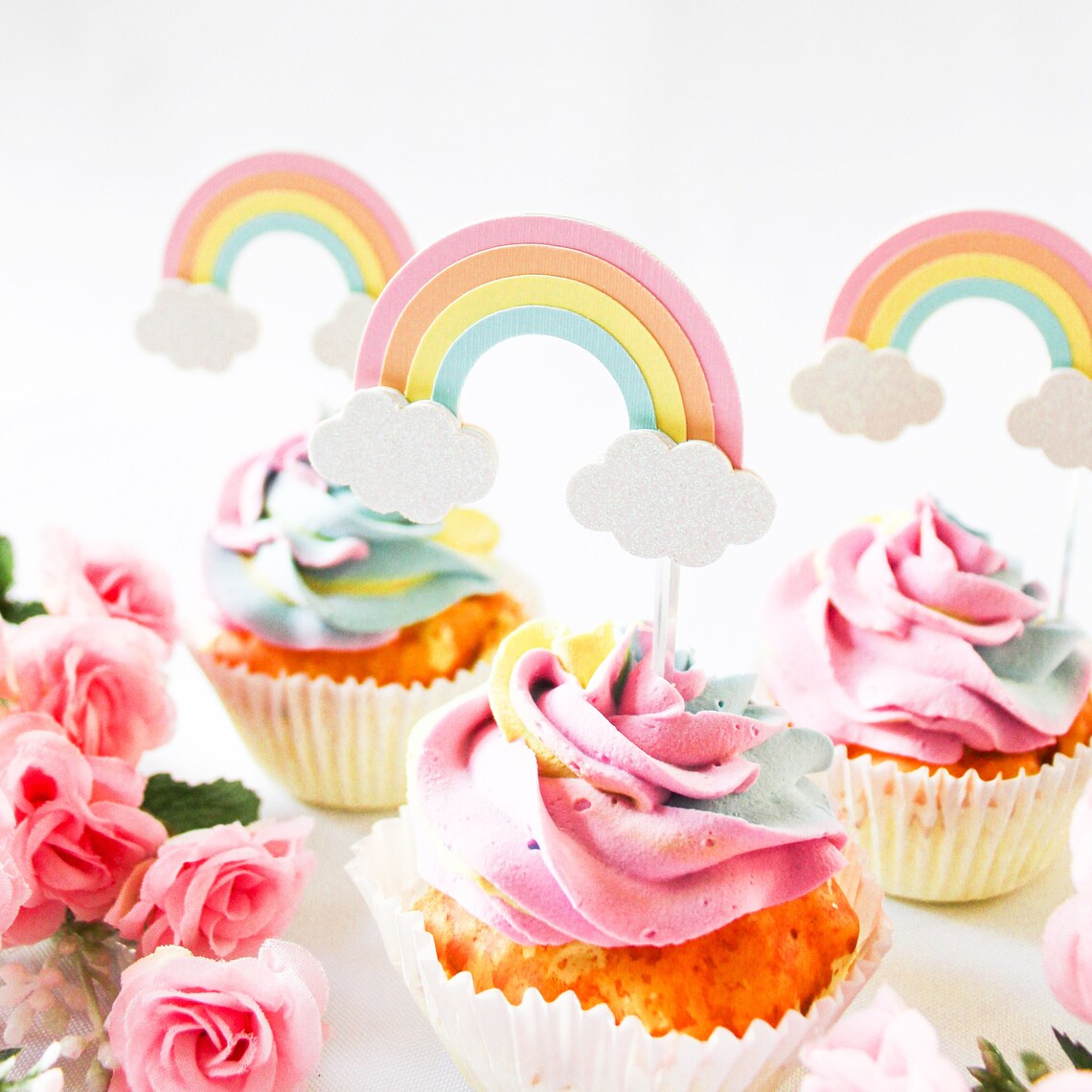 Rainbow Cupcake Topper/pastel Rainbow Cupcake Topper/pastel | Etsy
