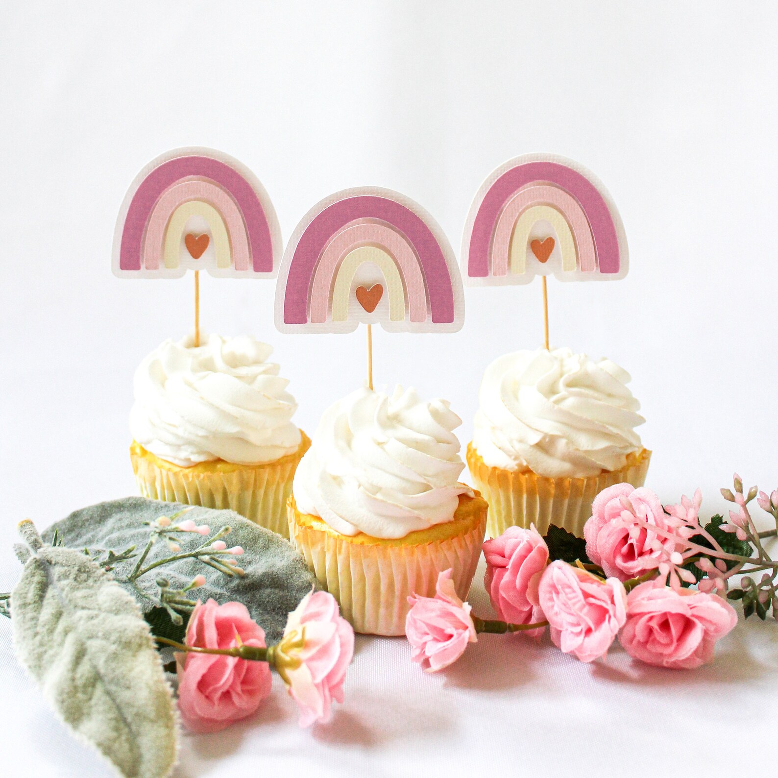 Boho Rainbow Cupcake Toppers/Pink Boho Cupcake Toppers/Pink | Etsy