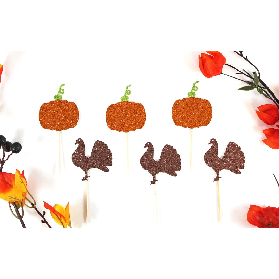 Turkey&pumpkin Cupcake Topper/fall Cupcake Topper/autumn Topper/fall ...