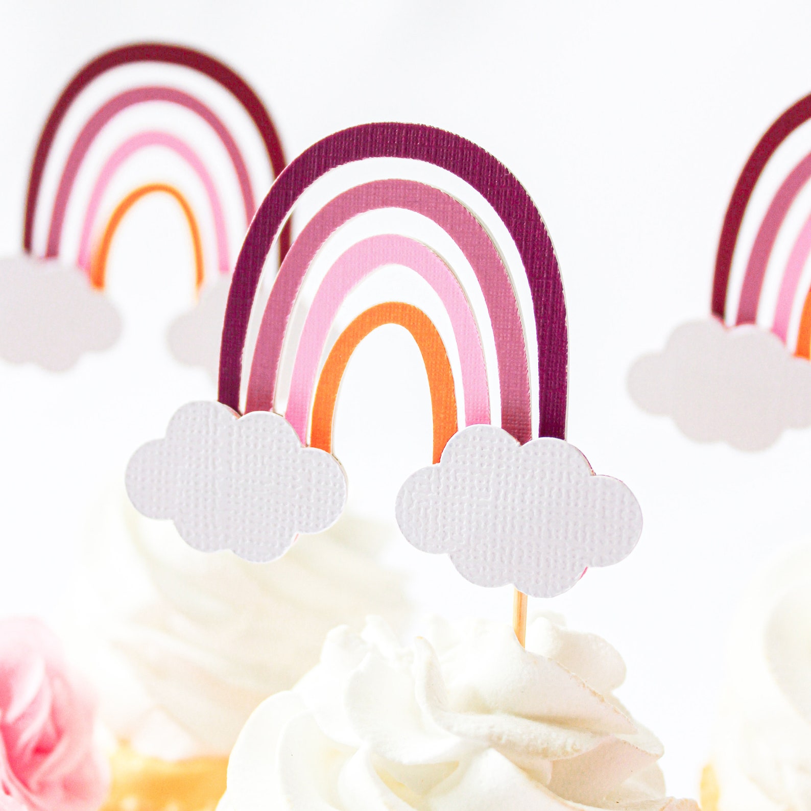 Boho Rainbow Cupcake Toppers/pink Boho Cupcake Toppers/pink Boho ...