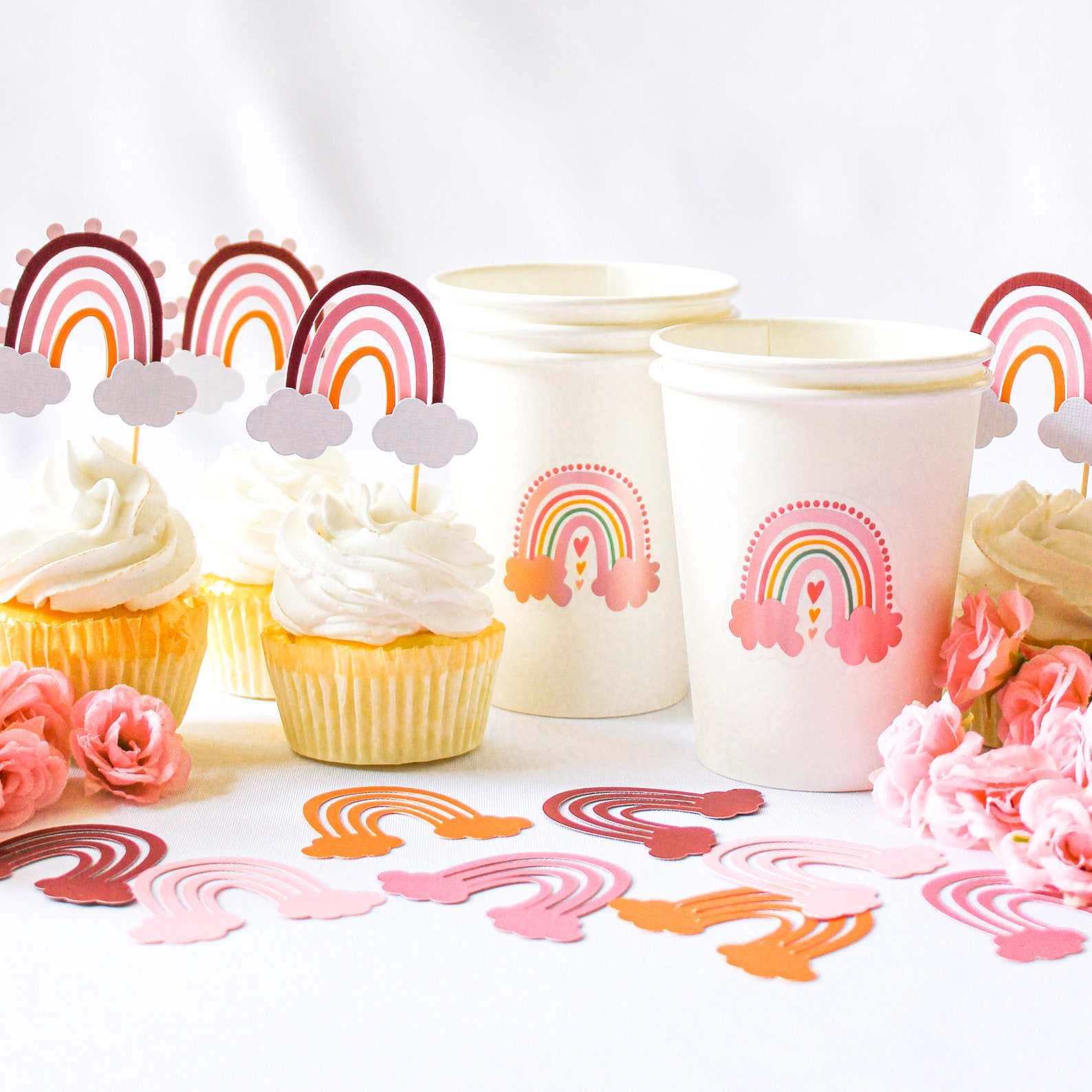 Boho Cups/boho Rainbow Cups/pink Boho Cups/pink Boho Birthday Party ...