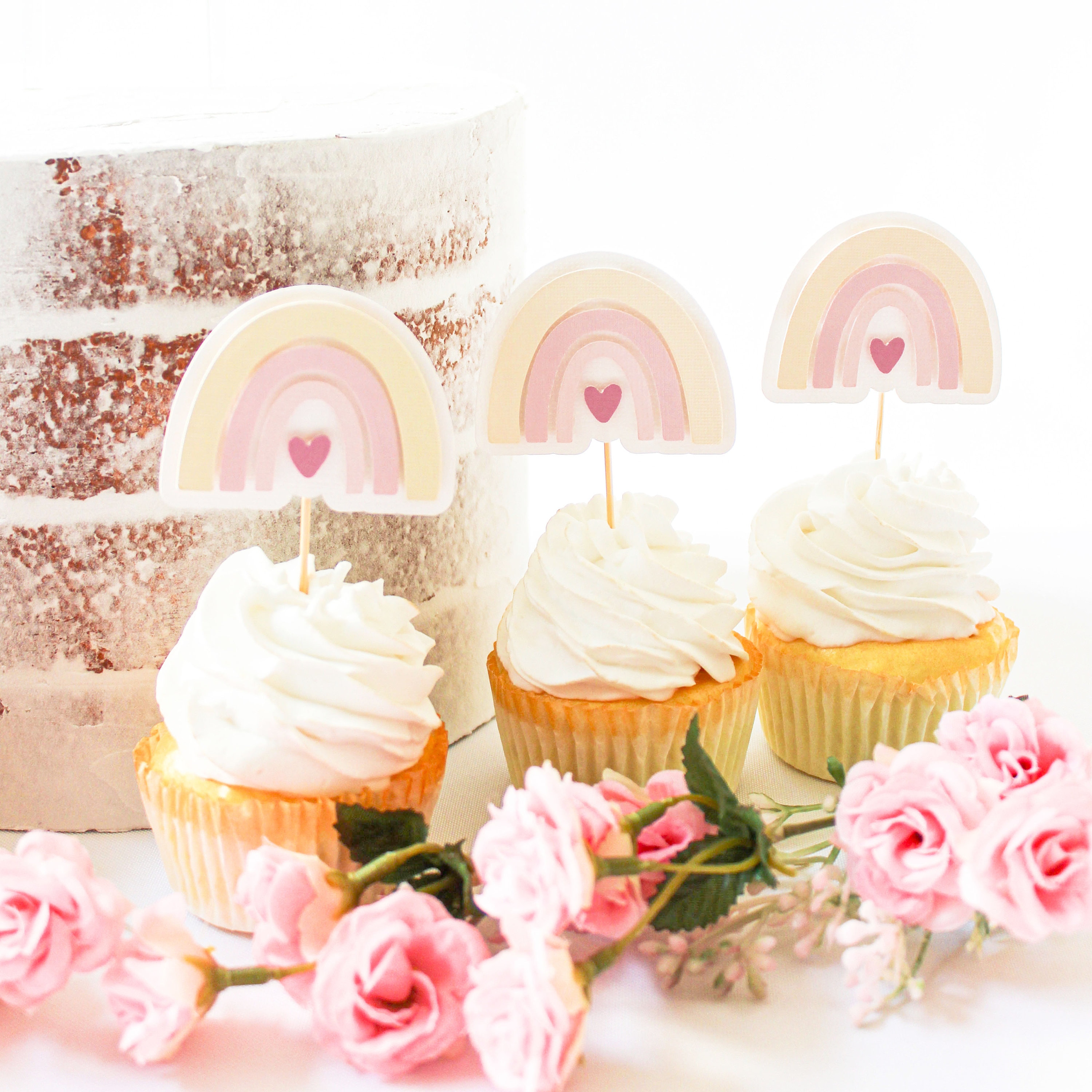 Boho Rainbow Cupcake Toppers/Pink Boho Cupcake Toppers/Boho | Etsy