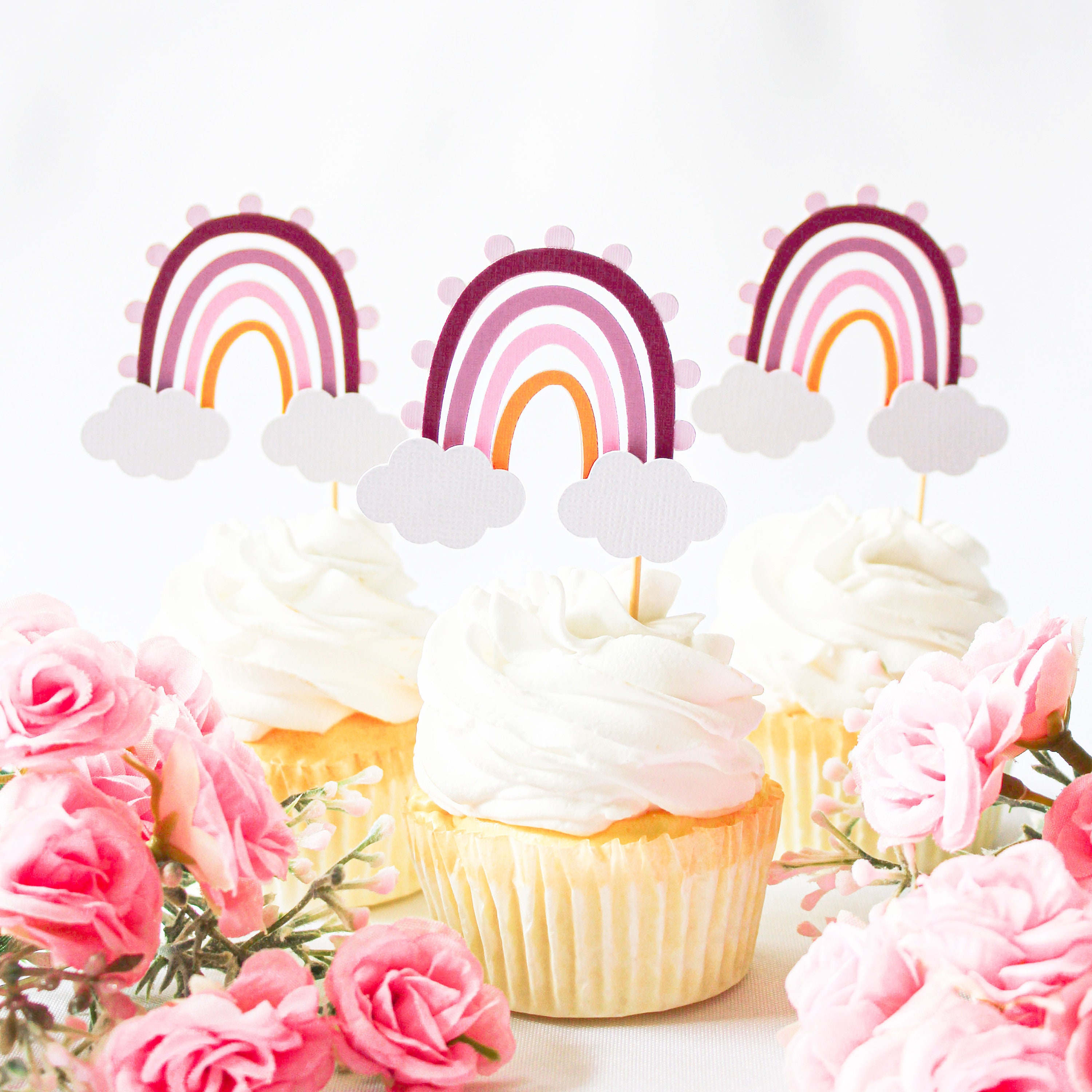 Boho Rainbow Cupcake Toppers/Pink Boho Cupcake Toppers/Boho - Etsy ...