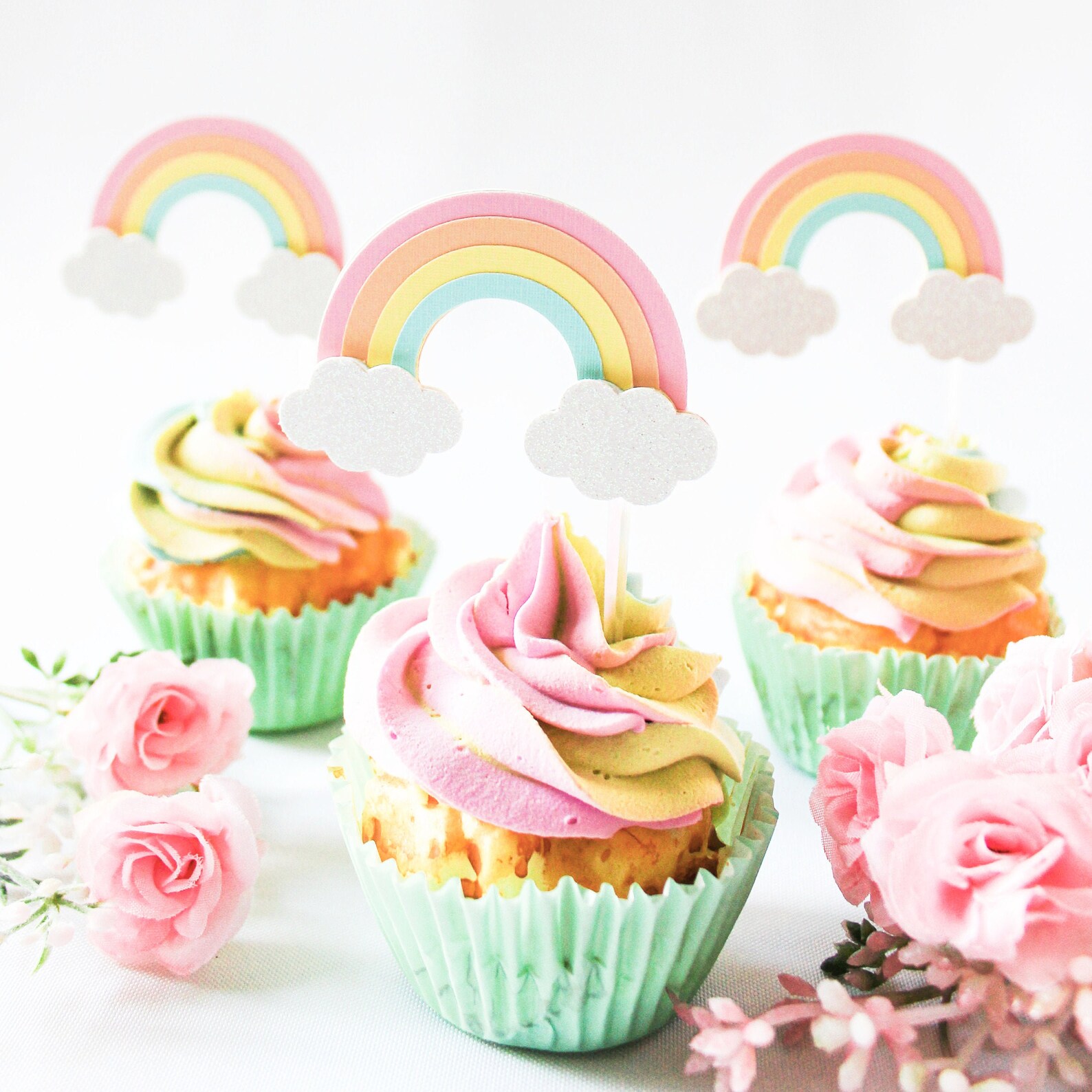 Rainbow Cupcake Topper/pastel Rainbow Cupcake Topper/pastel - Etsy