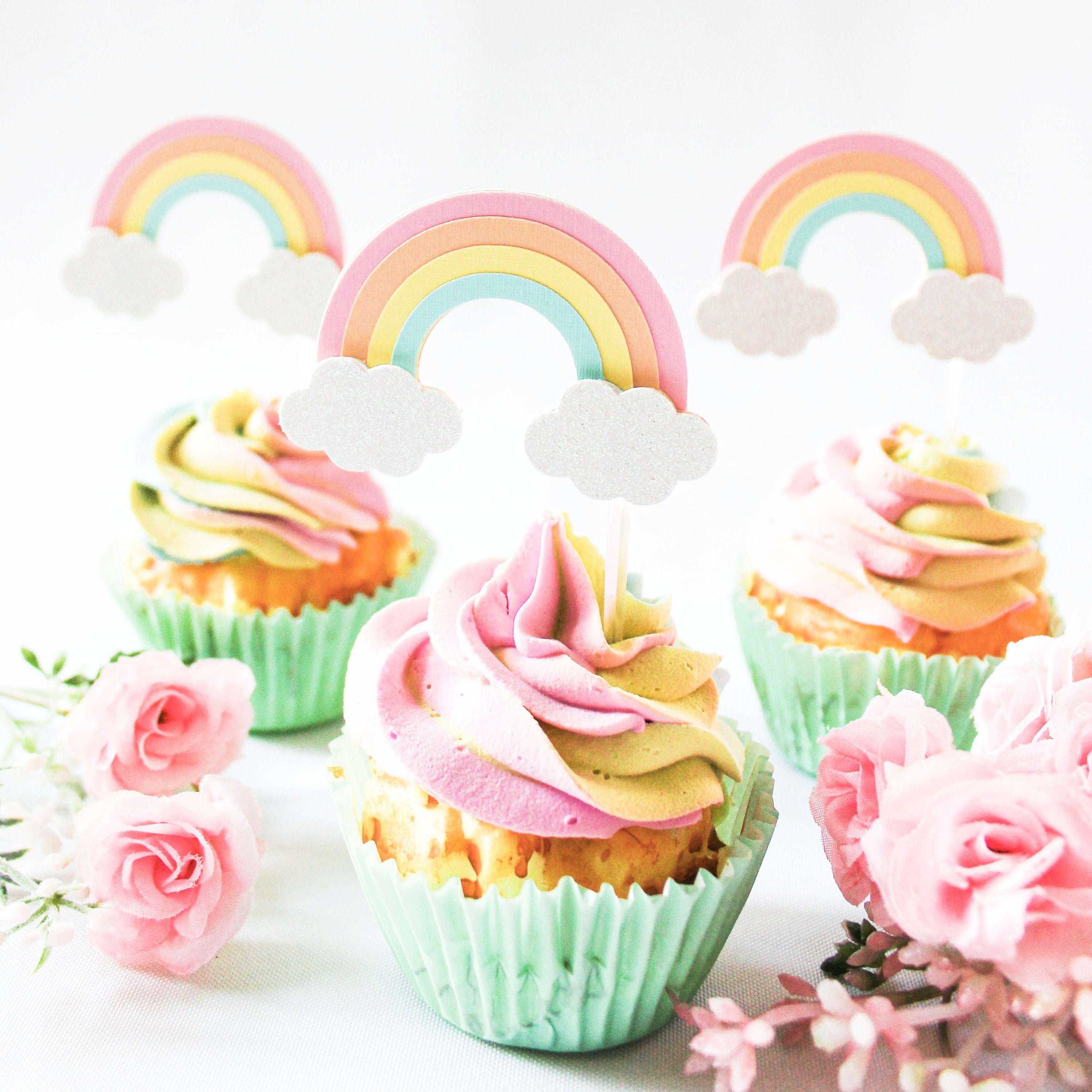 Rainbow Cupcake Topper/pastel Rainbow Cupcake Topper/pastel - Etsy