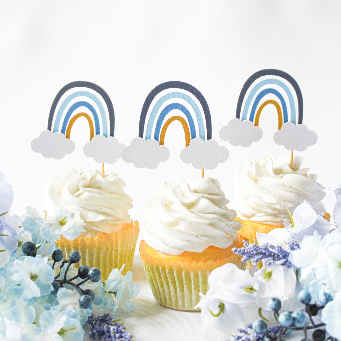 Boho Rainbow Cupcake Toppers/Blue Boho Cupcake Toppers/Blue | Etsy