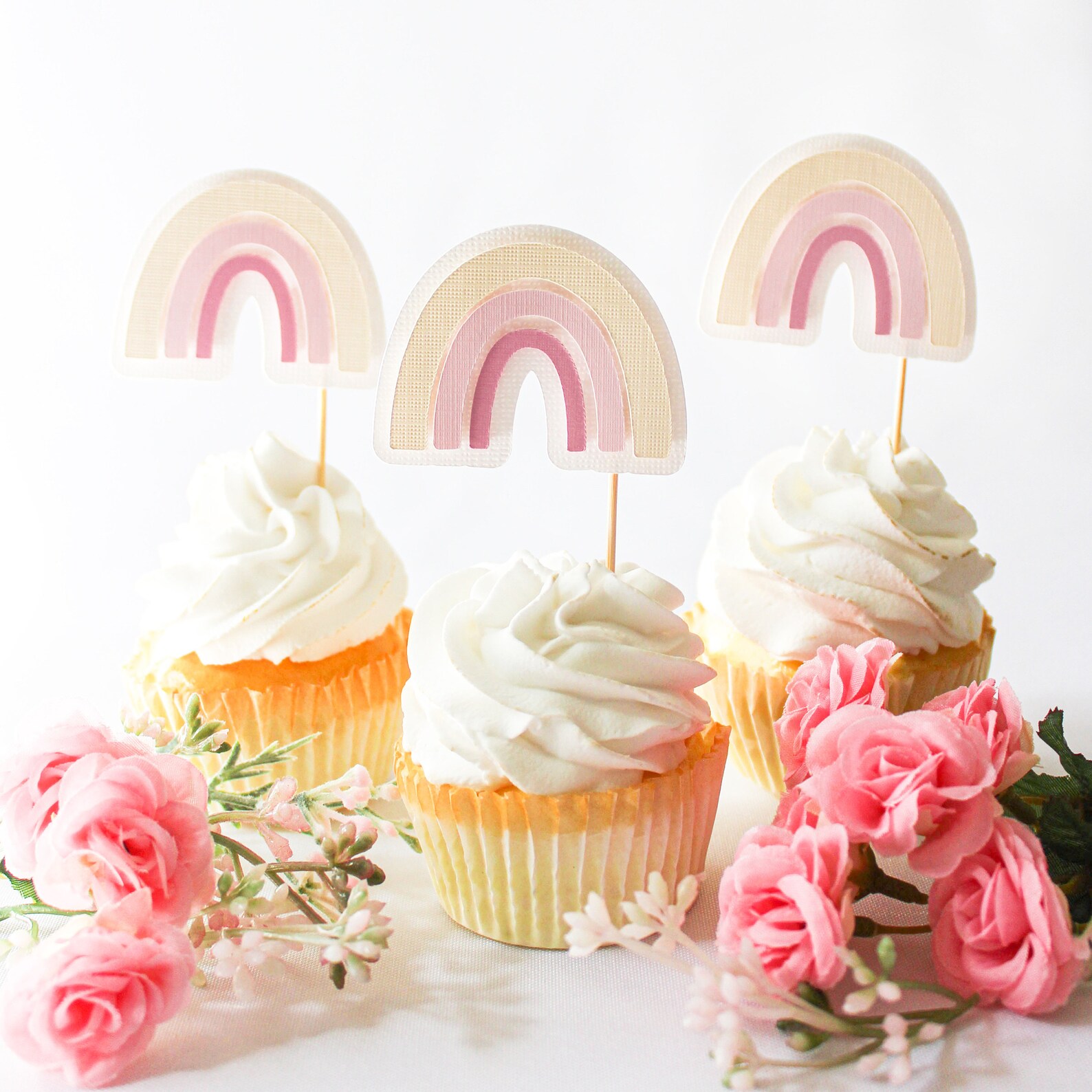 Boho Rainbow Cupcake Toppers/pink Boho Cupcake Toppers/boho Rainbow ...