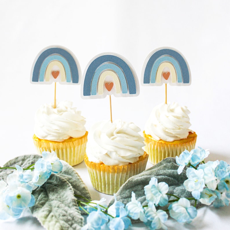 Boho Rainbow Cupcake Toppers/blue Boho Cupcake Toppers/blue Boho ...