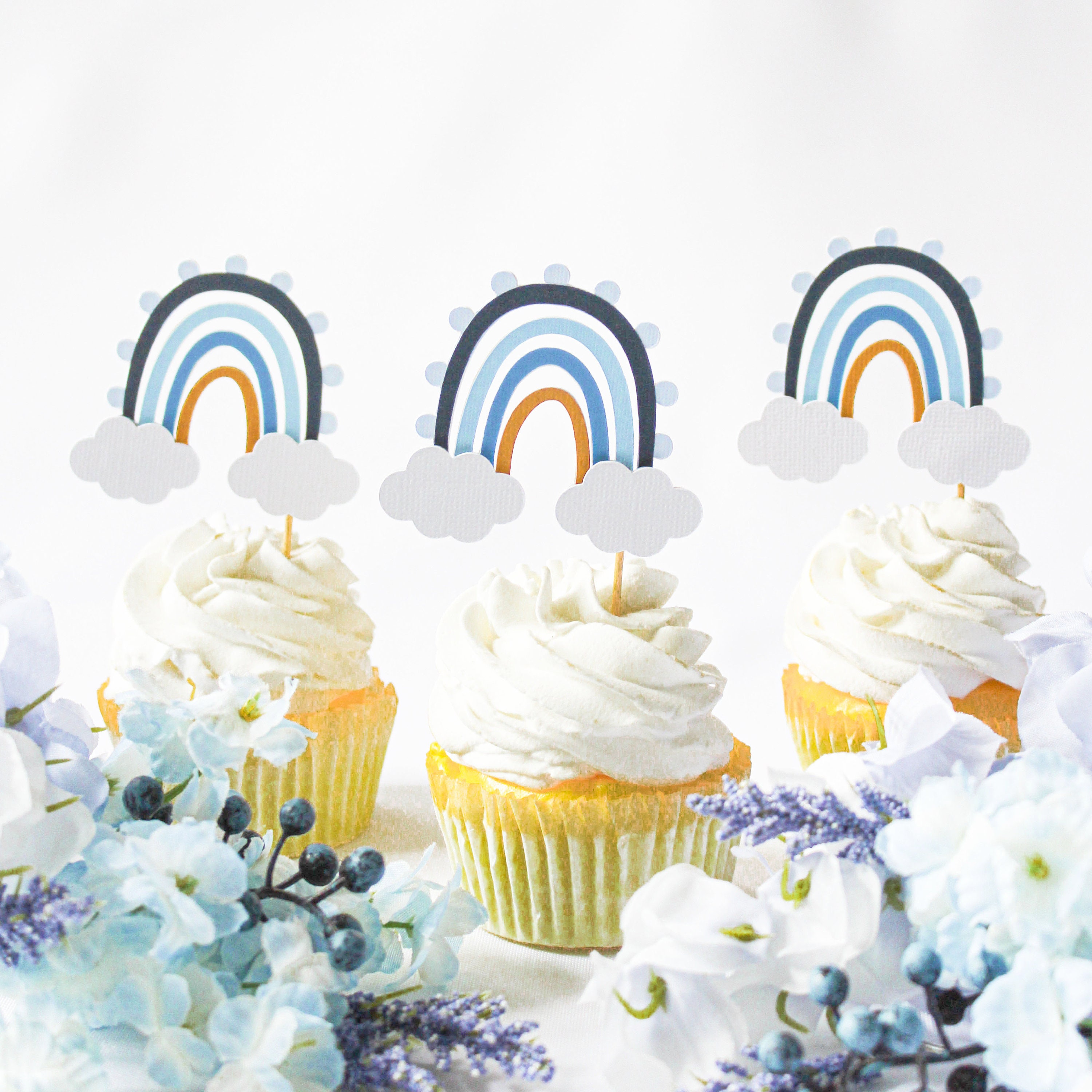 Boho Rainbow Cupcake Toppers/Blue Boho Cupcake Toppers/Blue | Etsy