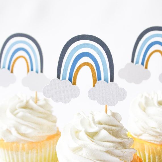 Boho Rainbow Cupcake Toppers/Blue Boho Cupcake Toppers/Blue | Etsy