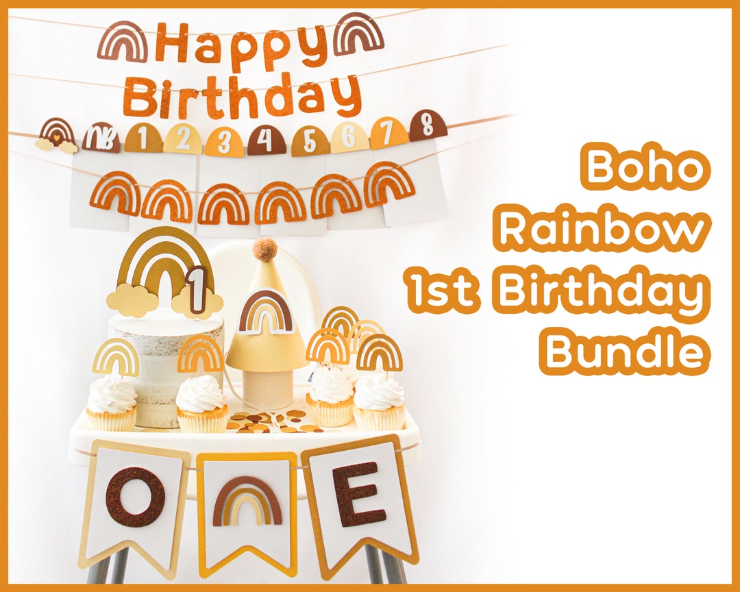 Boho Rainbow Party Bundle/boho Rainbow Party Package/boho Rainbow 1st Birthday Party Bundle/boho ...