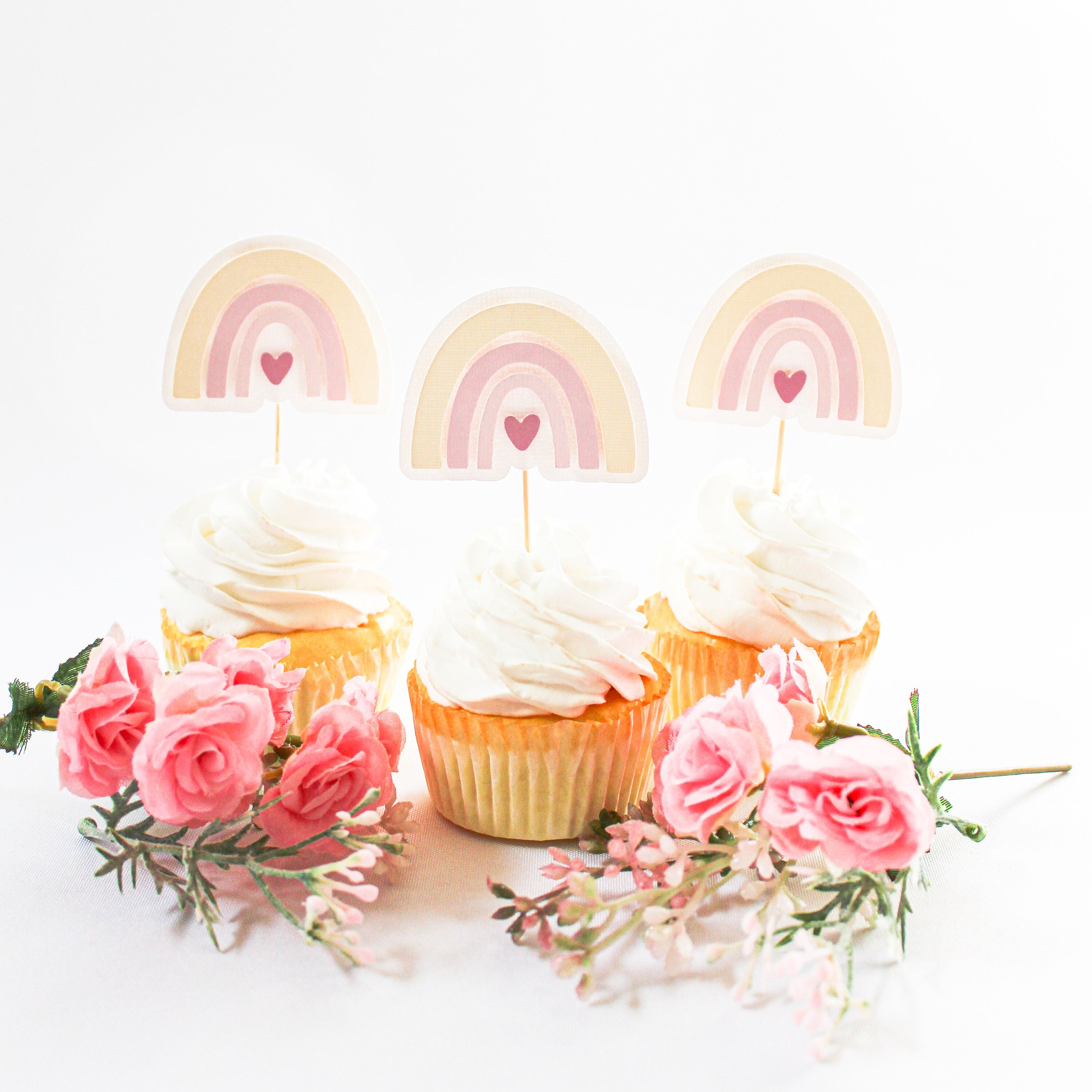 Boho Rainbow Cupcake Toppers/Pink Boho Cupcake Toppers/Boho | Etsy