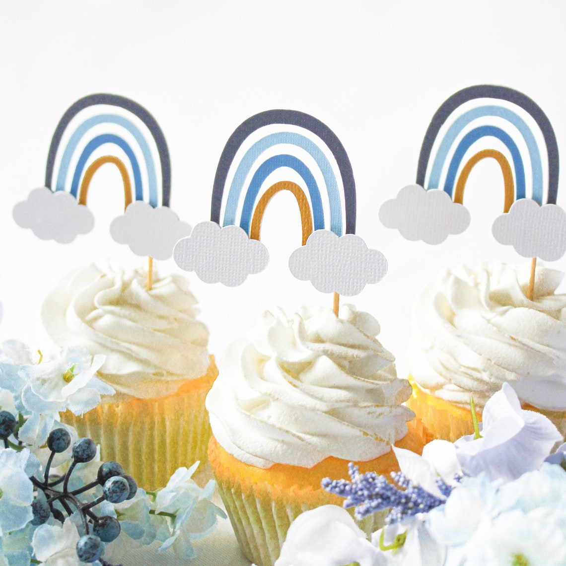 Boho Rainbow Cupcake Toppers/Blue Boho Cupcake Toppers/Blue | Etsy