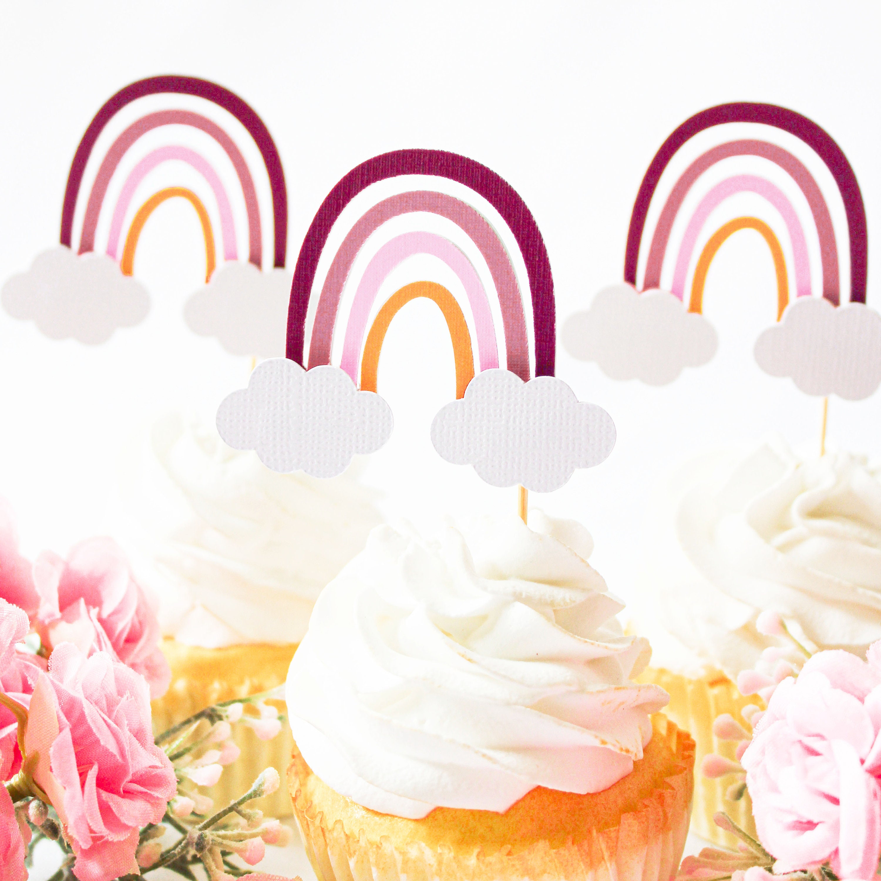 Boho Rainbow Cupcake Toppers/pink Boho Cupcake Toppers/pink Boho ...
