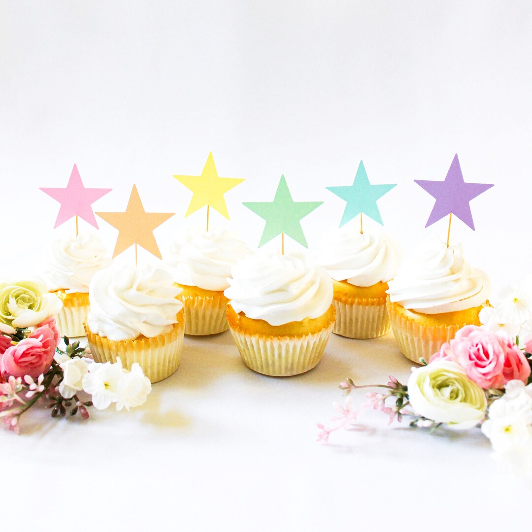 Star Cupcake Topper/Pastel Star Cupcake Topper/Pastel Rainbow - Etsy España