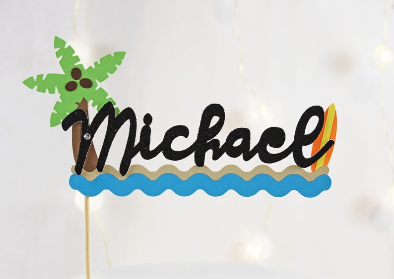 Palm Tree Cake Topper/surf Cake Topper/tropical Cake Topper/wave Cake ...