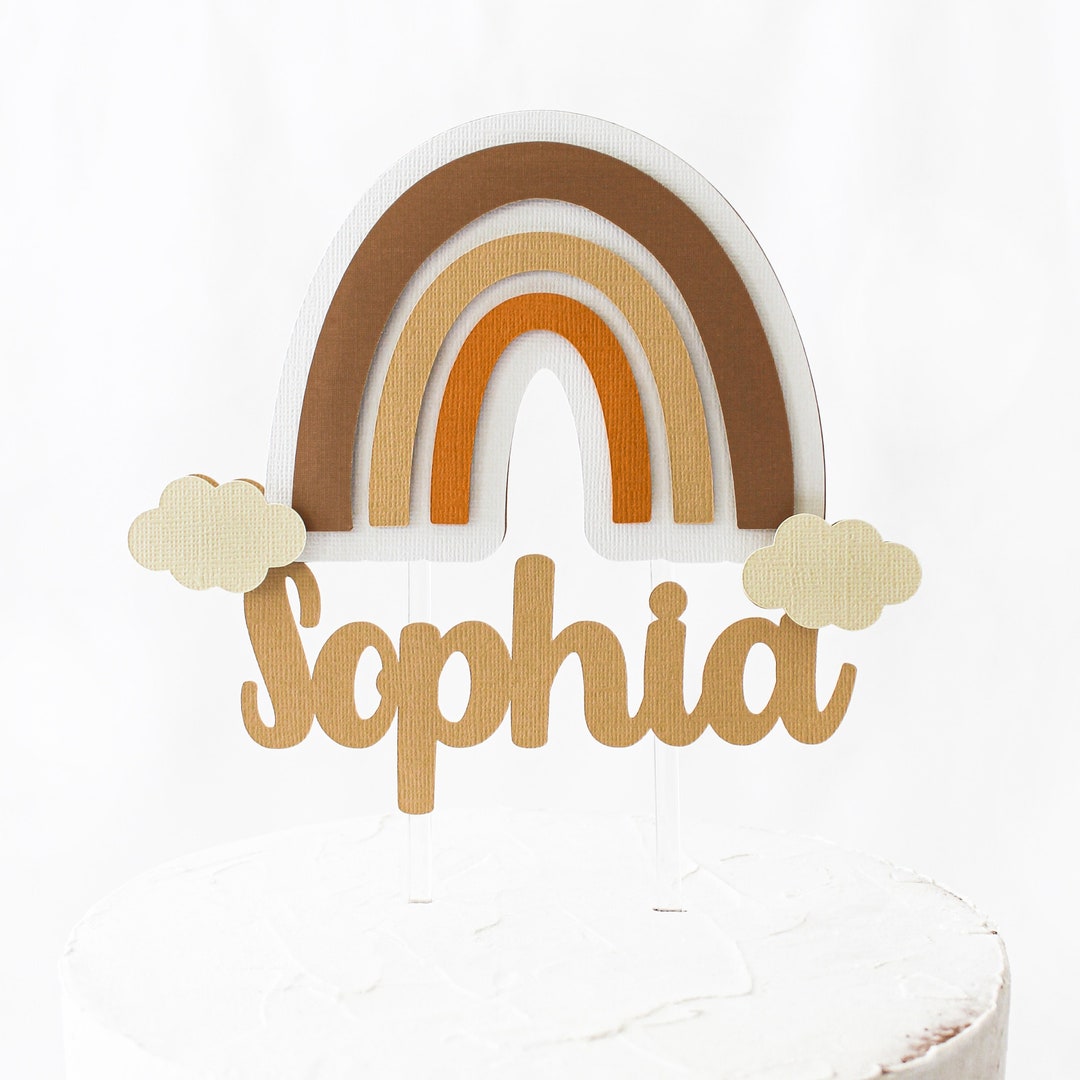 Boho Rainbow Cake Topper/custom Name Boho Cake Topper/brown Boho Cake ...