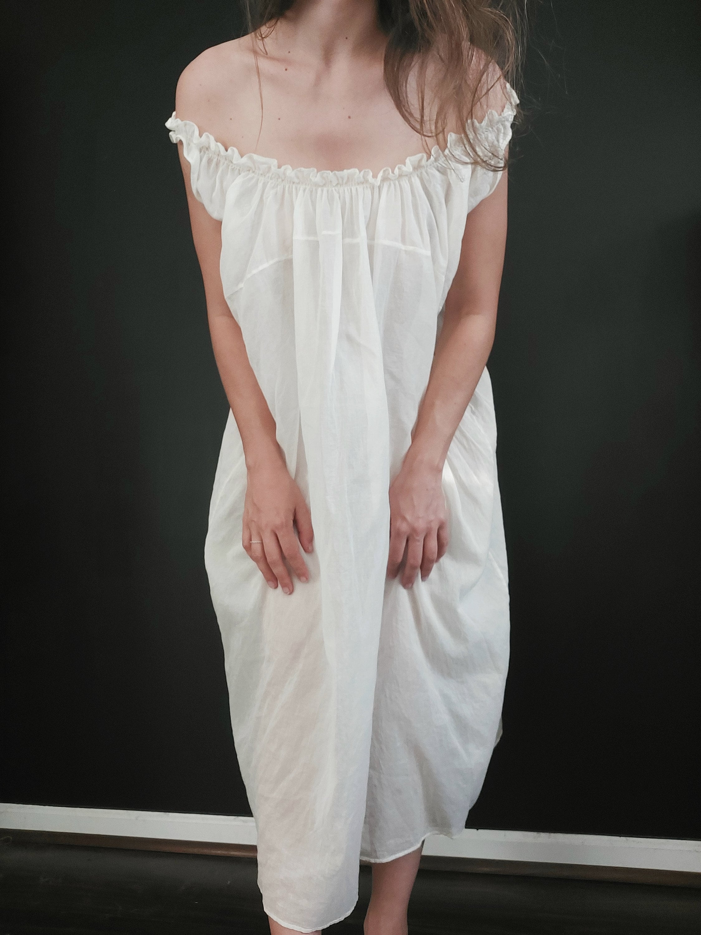 Renaissance Ruffle Gathered Long Chemise Undergarment Dress Pure Cotton ...