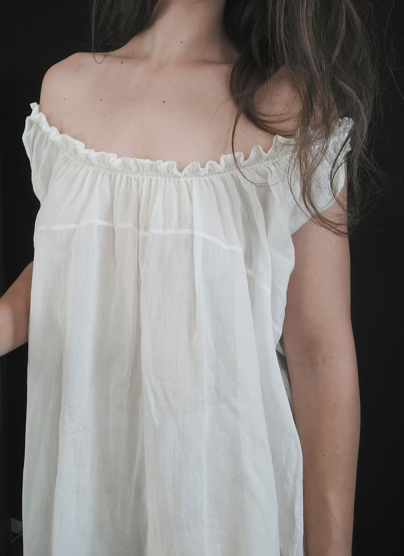 Renaissance Ruffle Gathered Long Chemise Undergarment Dress Pure Cotton ...