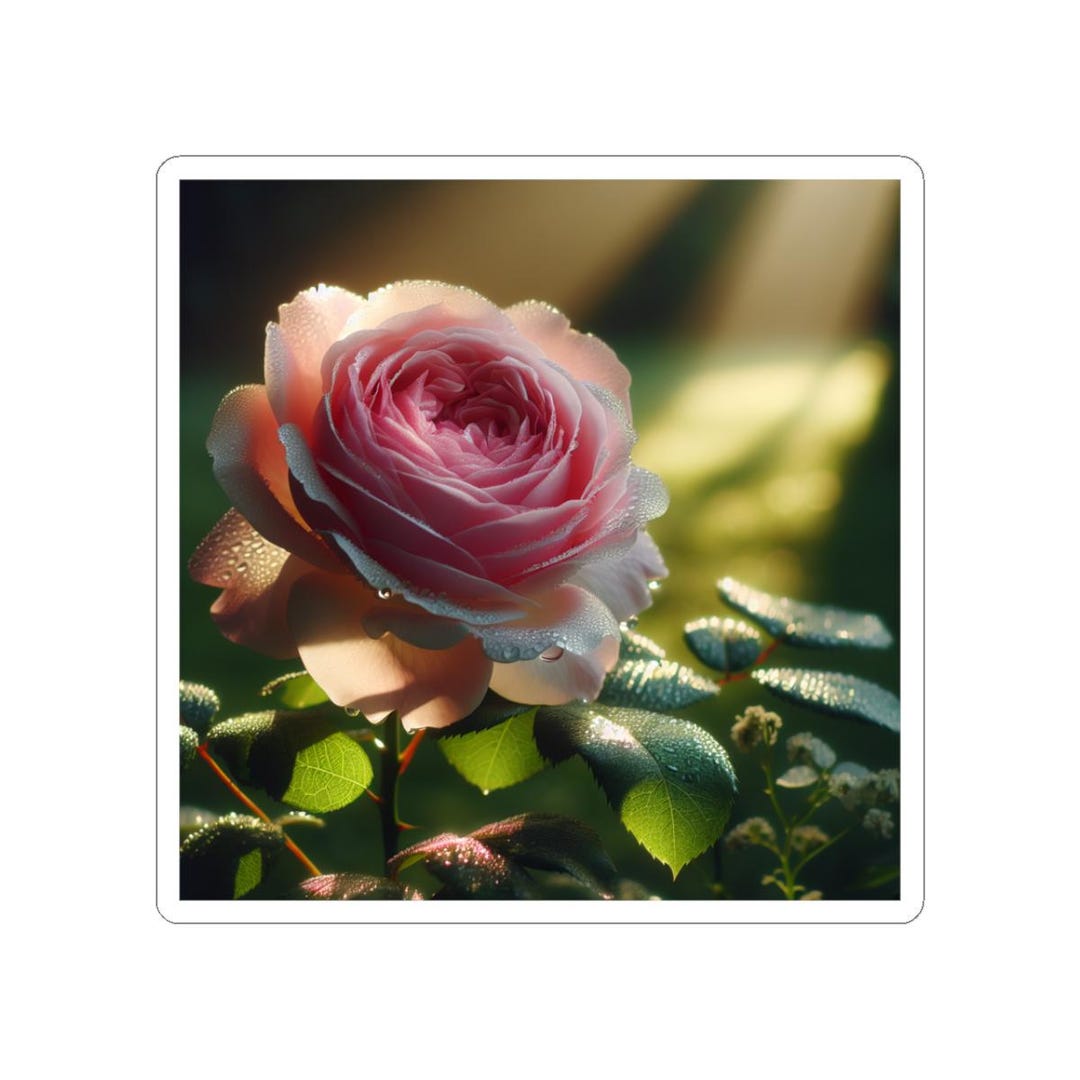 Pink Rose Stickers, Flower Decal, Laptop Decal, Water Bottle Sticker ...