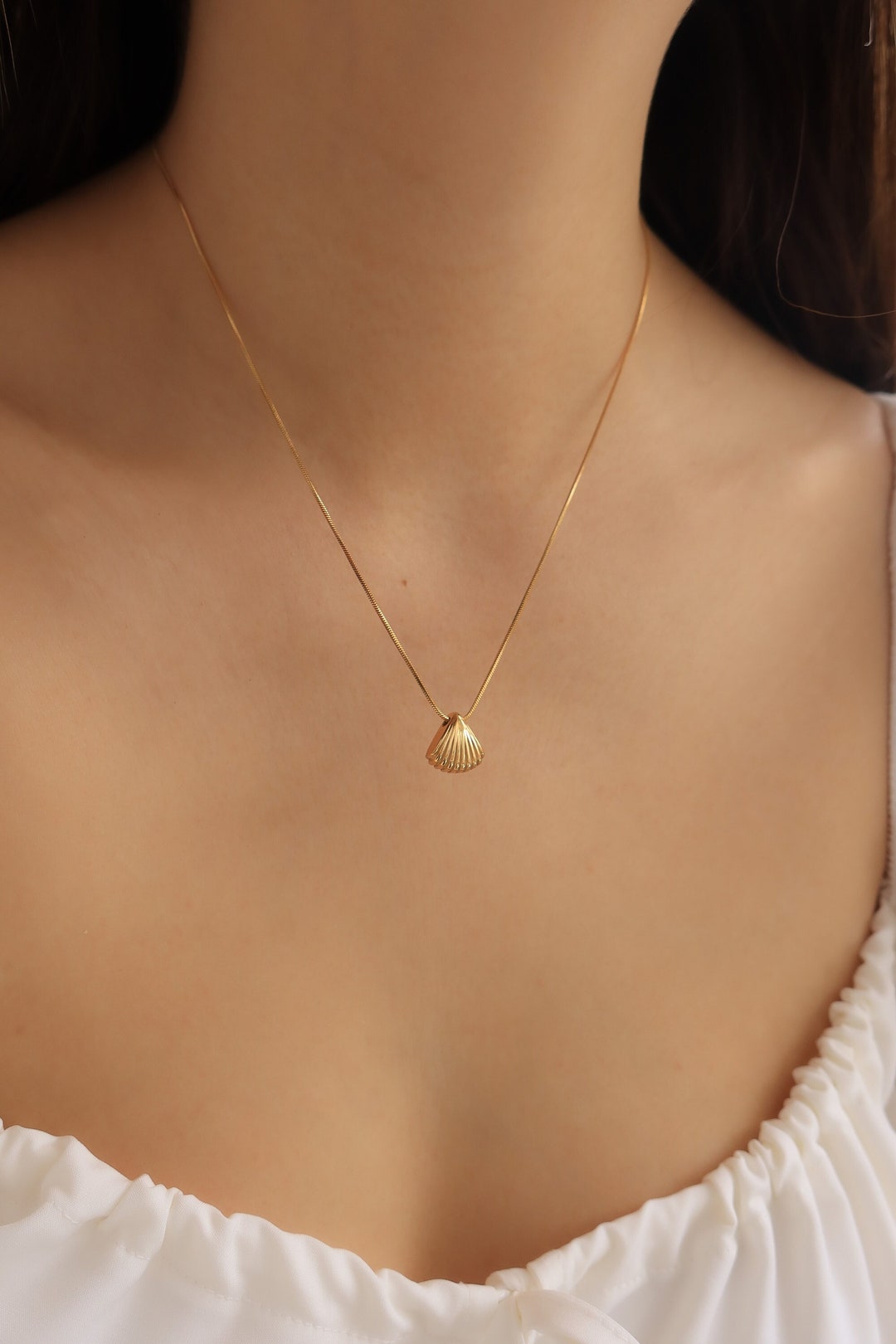 18K Gold Shell Necklace Seashell Necklace Seashell Pendant Necklace ...
