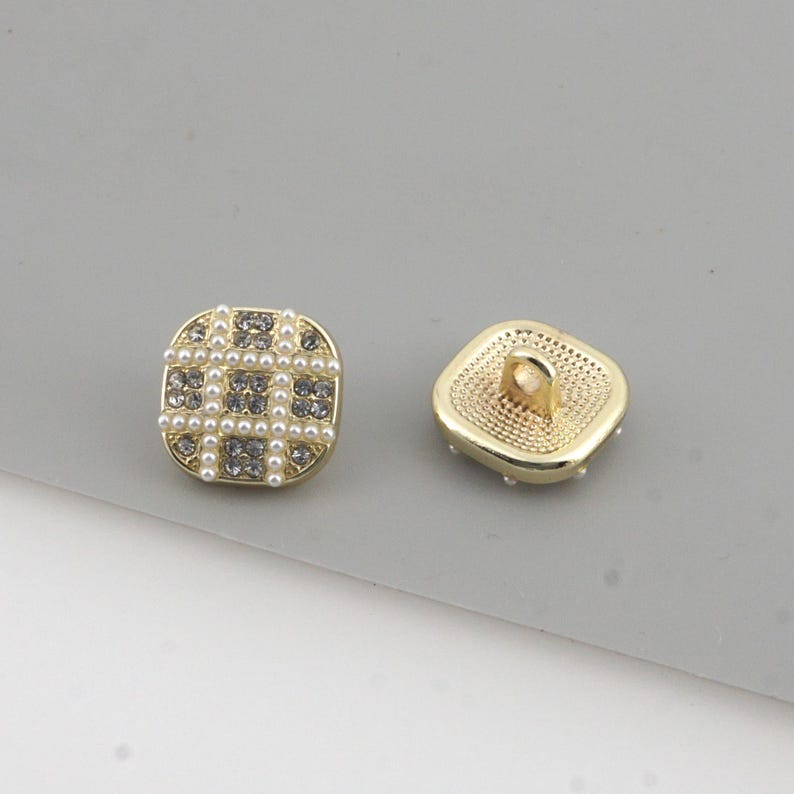 10 Pieces Square Metal Button Luxury Decorative Shank Button Golden ...