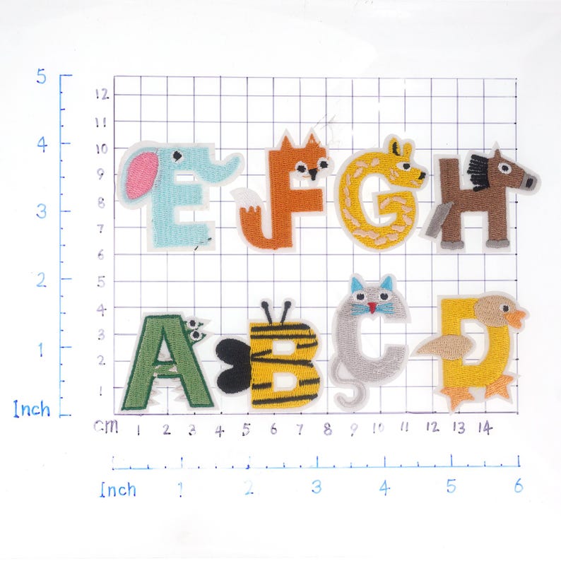 Cute Animal Letter Embroidered Iron on Patch, Capital Name Badge ...
