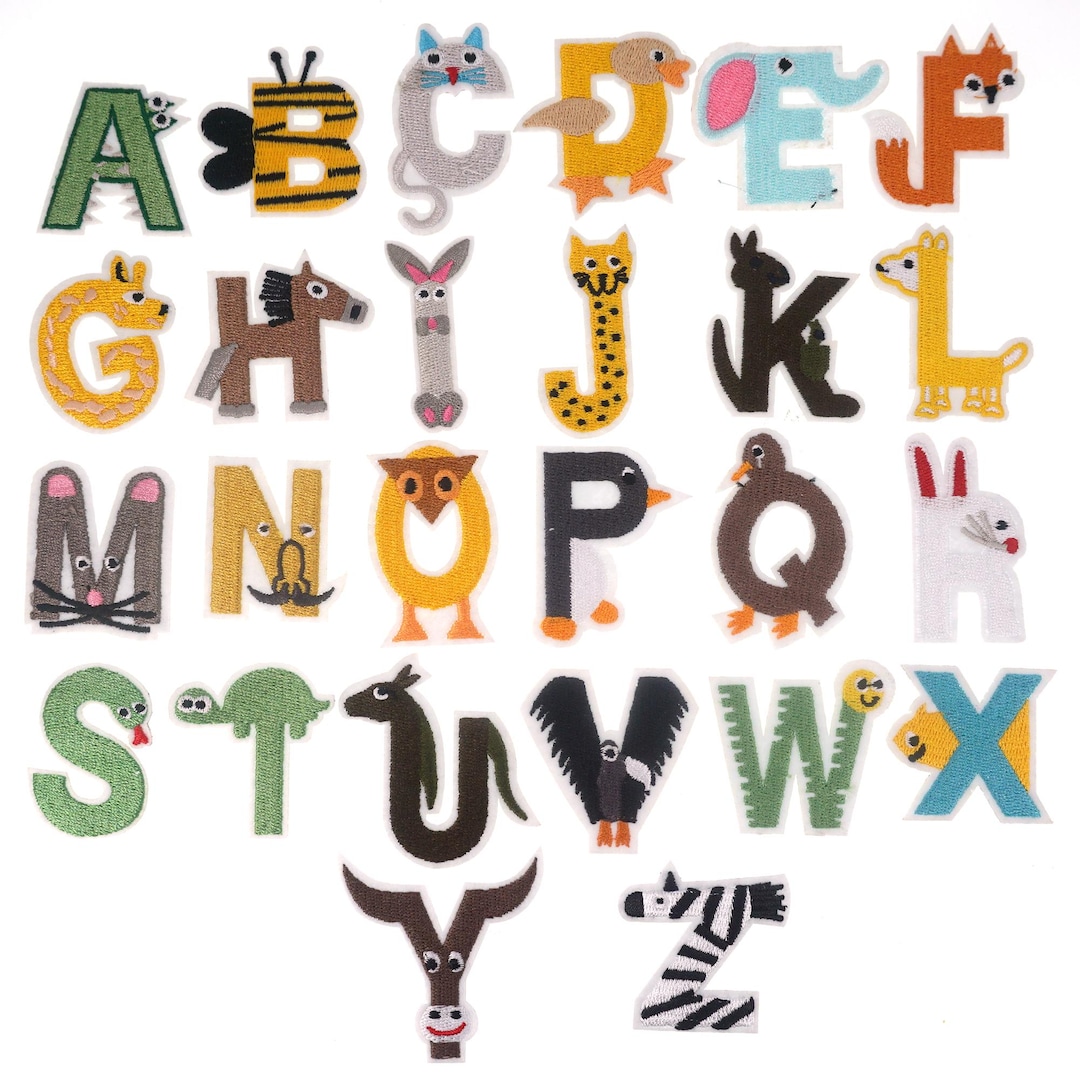 Cute Animal Letter Embroidered Iron on Patch, Capital Name Badge ...