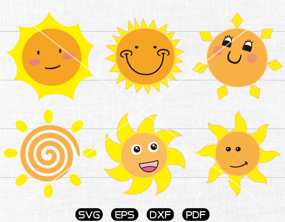 Sun SVG Sun Face Clipart Cute Sun Svg Cricut Silhouette - Etsy
