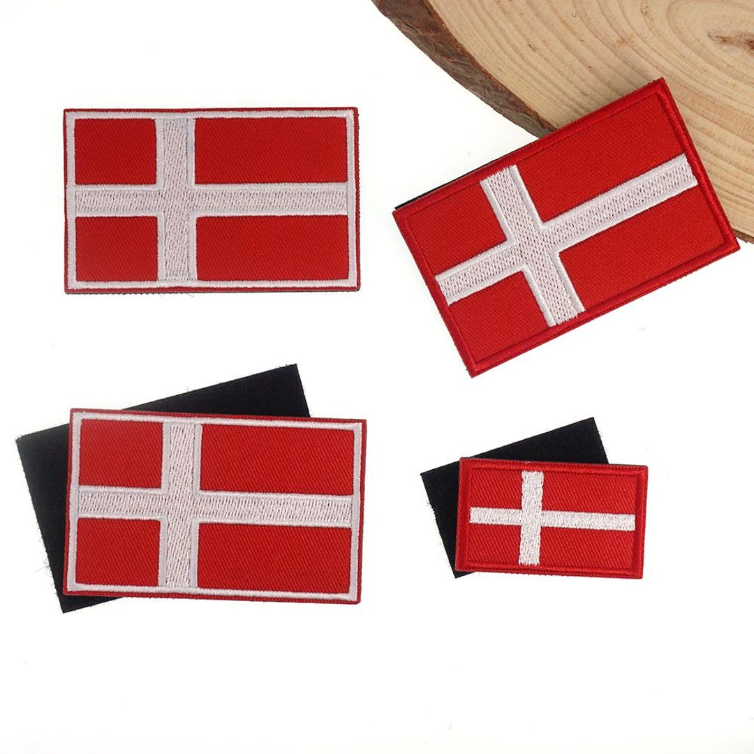 Danish Flag Embroidered Iron on Patch, Denmark DK Hook and Loop ...