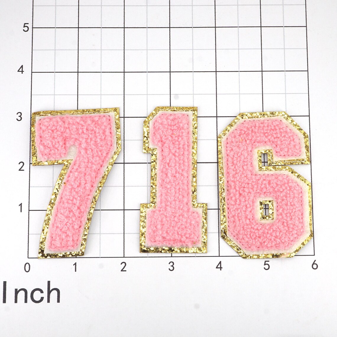 Pink Chenille Number Embroidered Iron on Patch Gold Trim Fashion Number ...