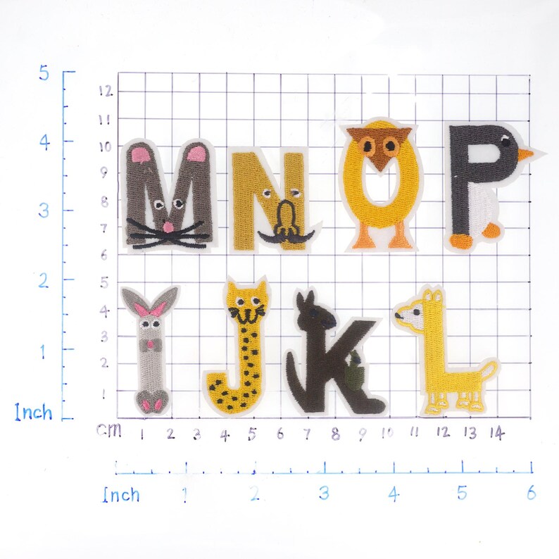 Cute Animal Letter Embroidered Iron on Patch, Capital Name Badge ...
