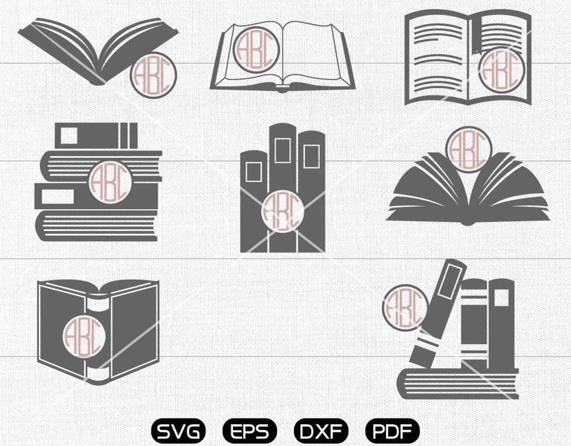 Book Svg Library Clipart Monogram Frame Cricut Cameo - Etsy