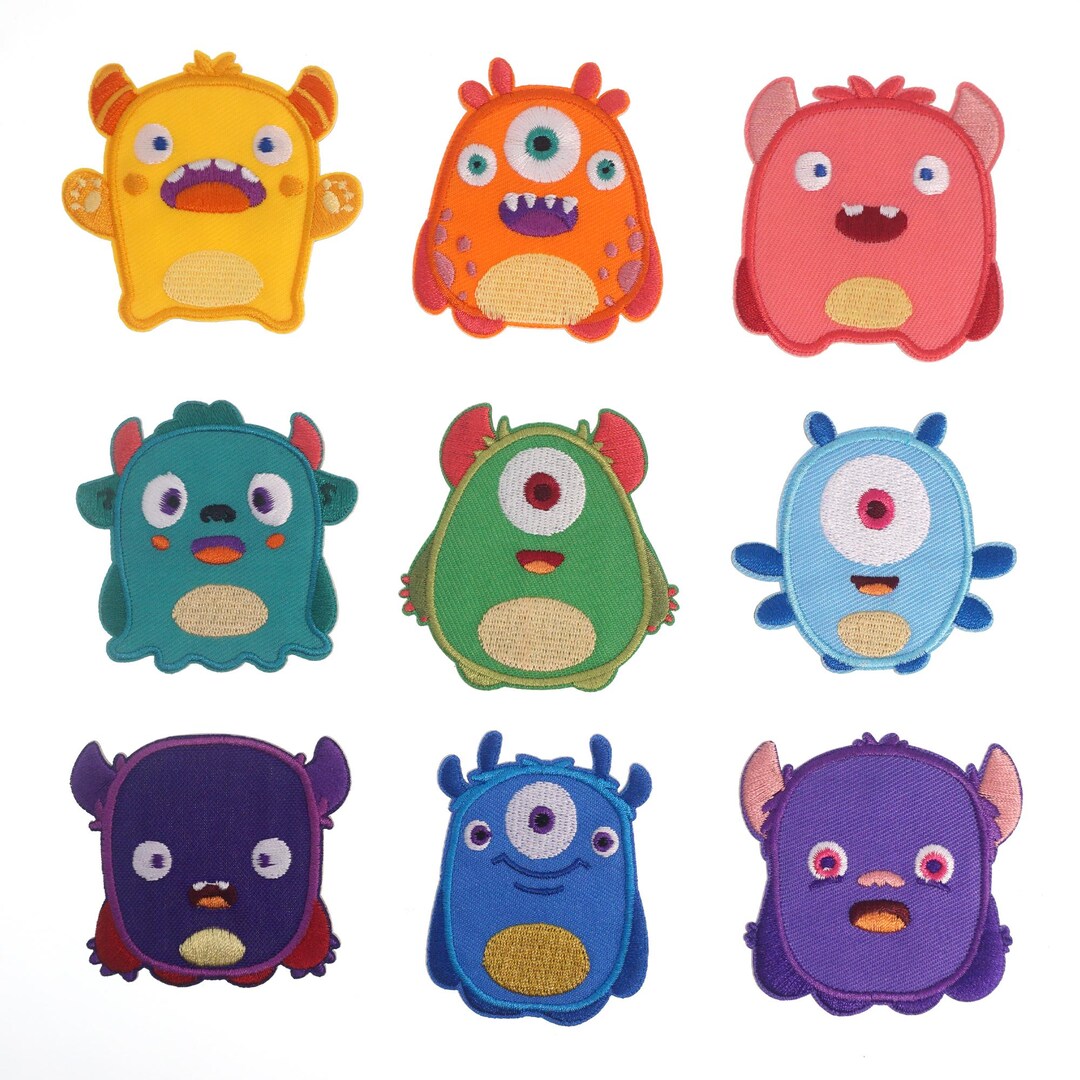 Cute Monster Embroidered Self Adhesive Patch, Cartoon Monster Applique ...