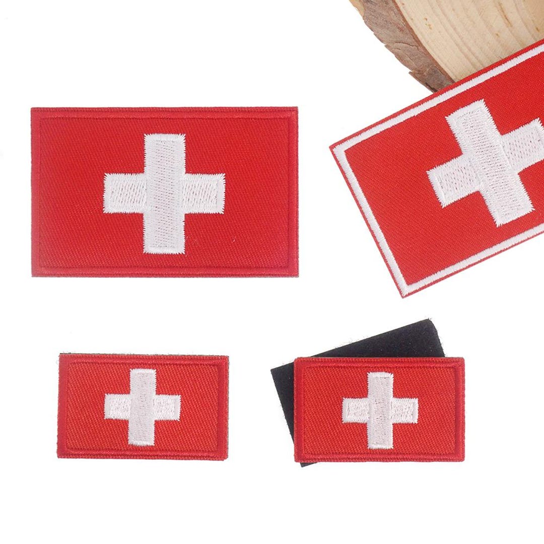 Swiss Flag Embroidered Iron on Patch, Switzerland Hook and Loop ...