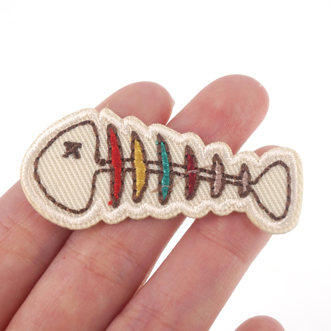 Cute Fishbone Embroidered Self Adhesive Patch, Funny Fishbone Applique ...