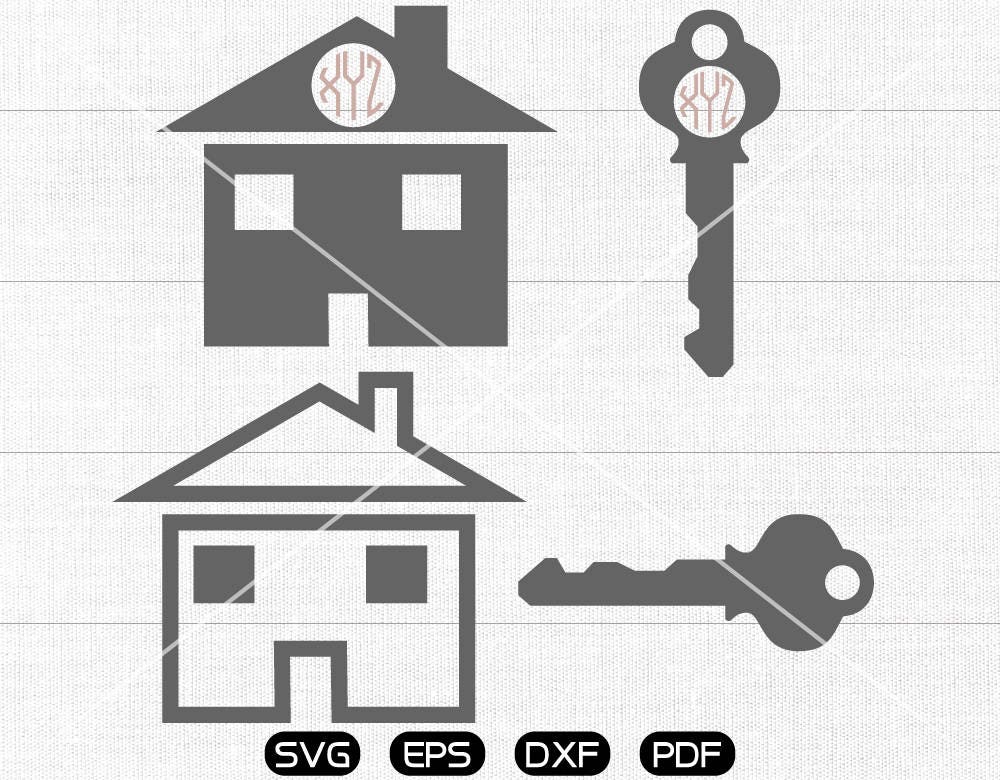 Home & Key SVG Files Home Monogram Frame Svg Key Clipart - Etsy
