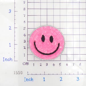 Sequins Smiling Face Embroidered Iron on Patch, Circle Smiling Face ...